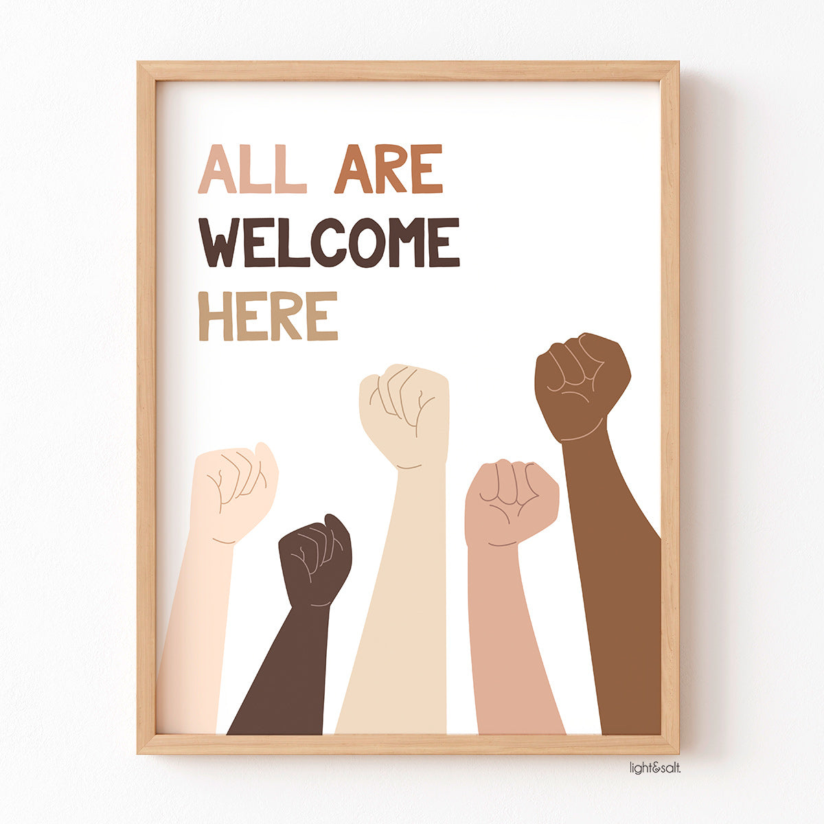 All are welcome here, Stronger together poster – LightandSaltDesign