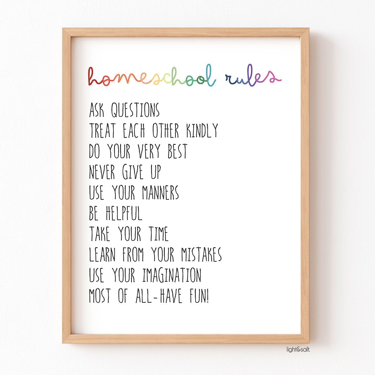 Homeschool rules poster – LightandSaltDesign