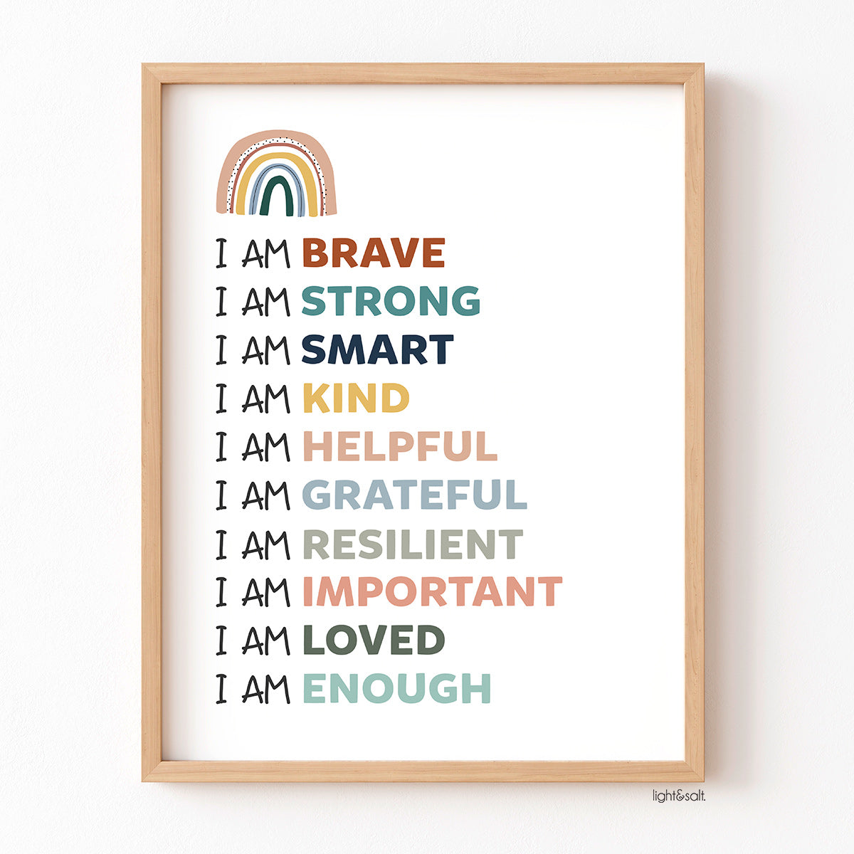 Boho Rainbow Daily affirmations for kids poster – LightandSaltDesign