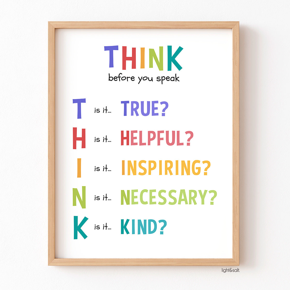 THINK before you speak poster – LightandSaltDesign