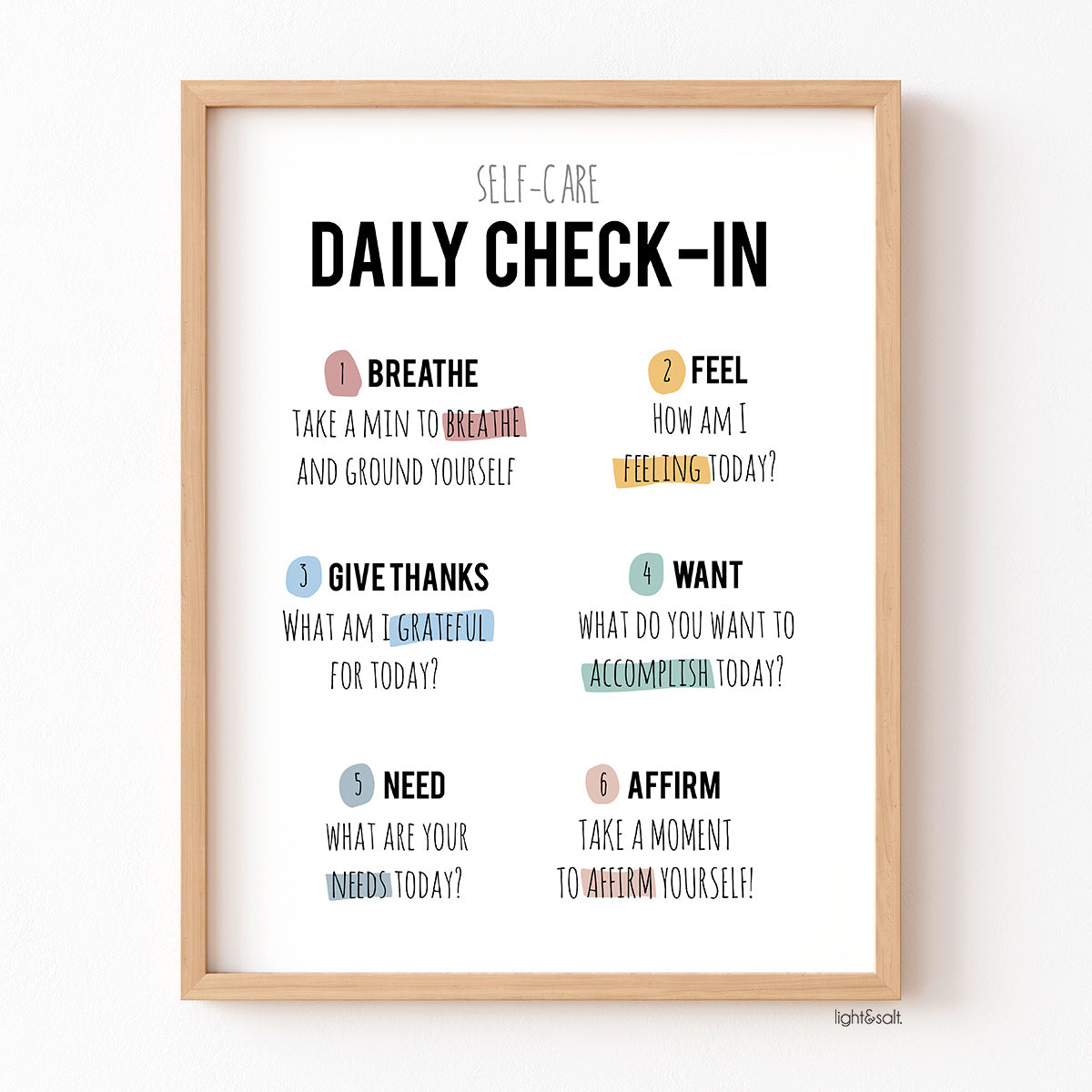 Self care daily check-in poster – LightandSaltDesign