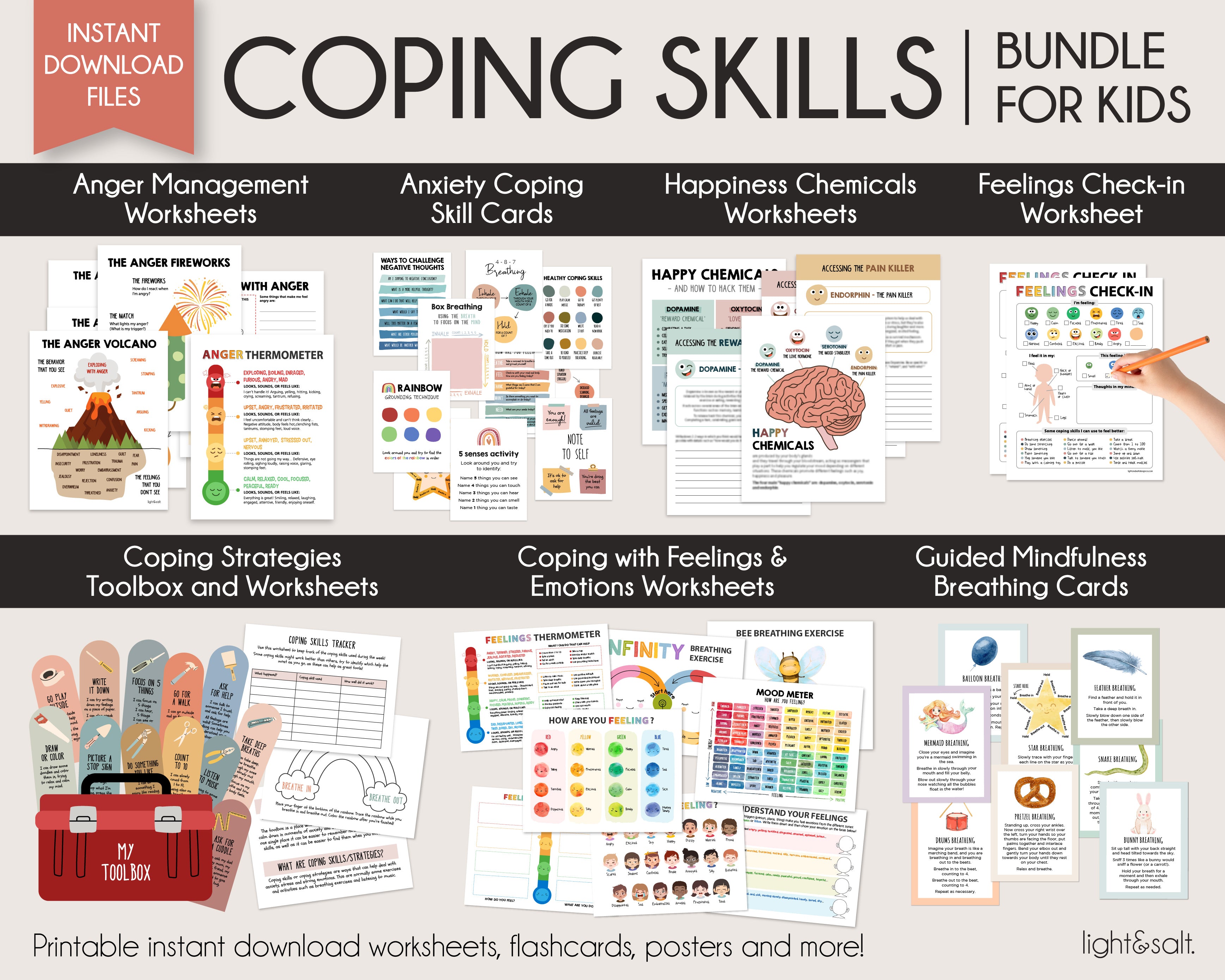Coping skills bundle for kids and teens, mental health resources bundl ...