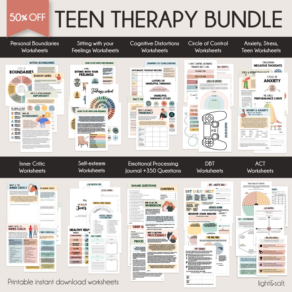 Teen Therapy Worksheets Mega Bundle – LightandSaltDesign