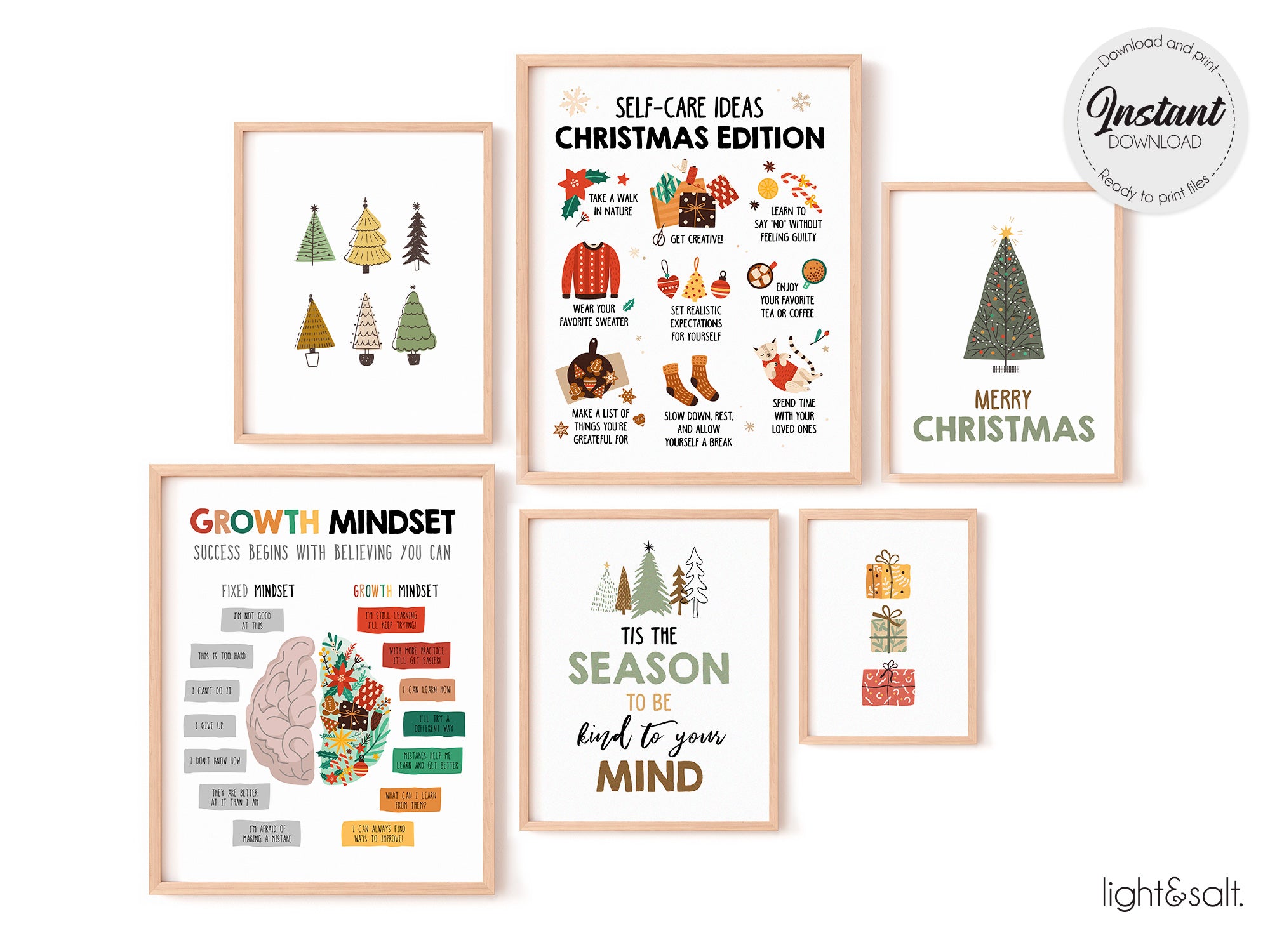 Christmas printable gallery wall art set of 6 posters – LightandSaltDesign