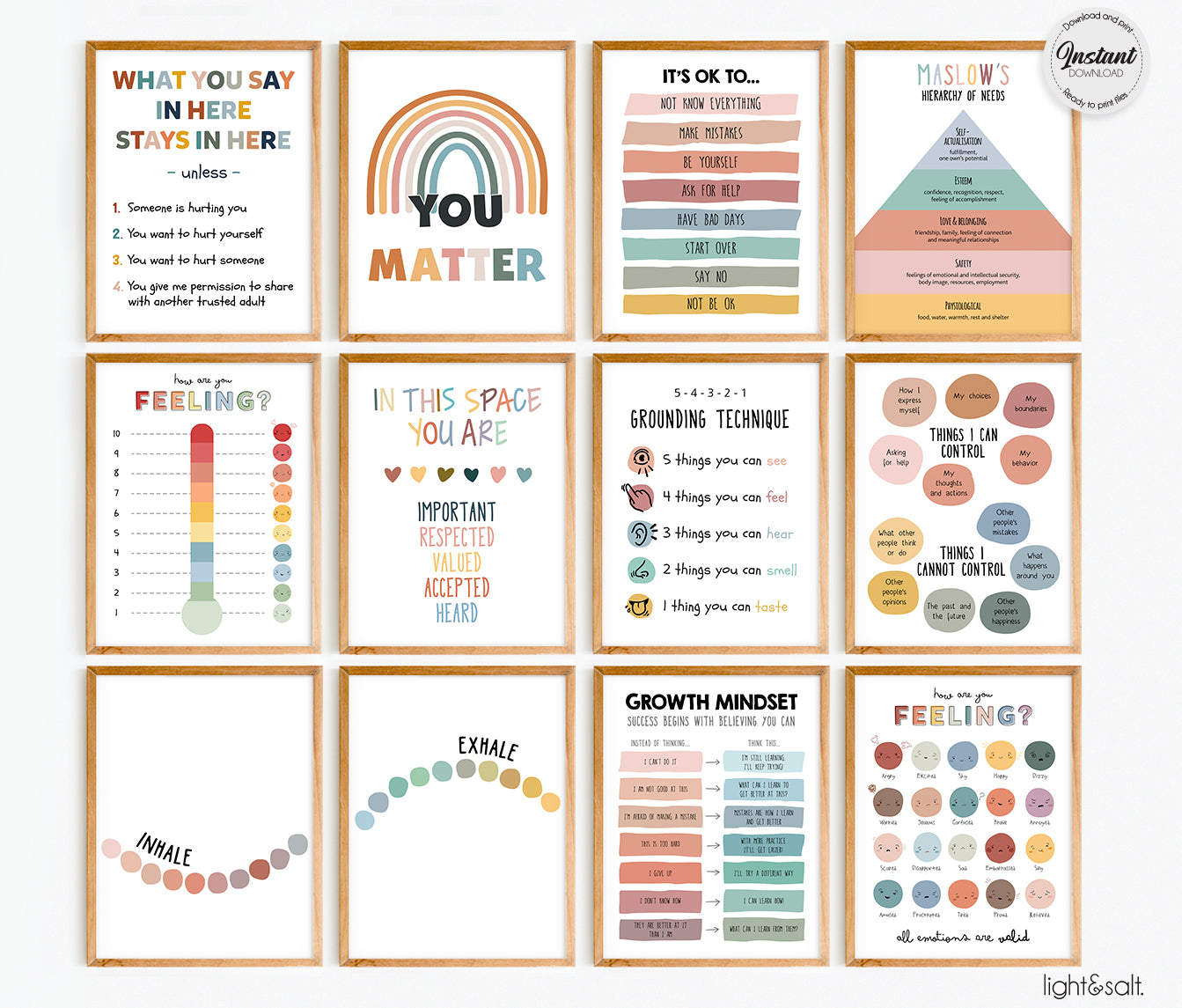 Counselor office decor, mental health poster set of 12 – LightandSaltDesign