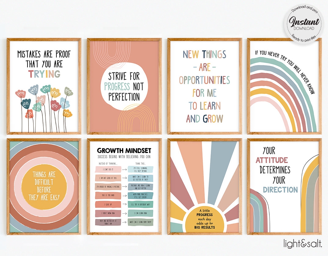 Growth mindset posters set of 8, mental health posters – LightandSaltDesign