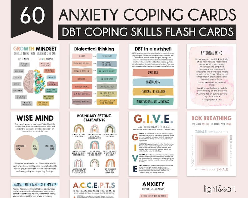 DBT Anxiety coping skills flashcards – LightandSaltDesign