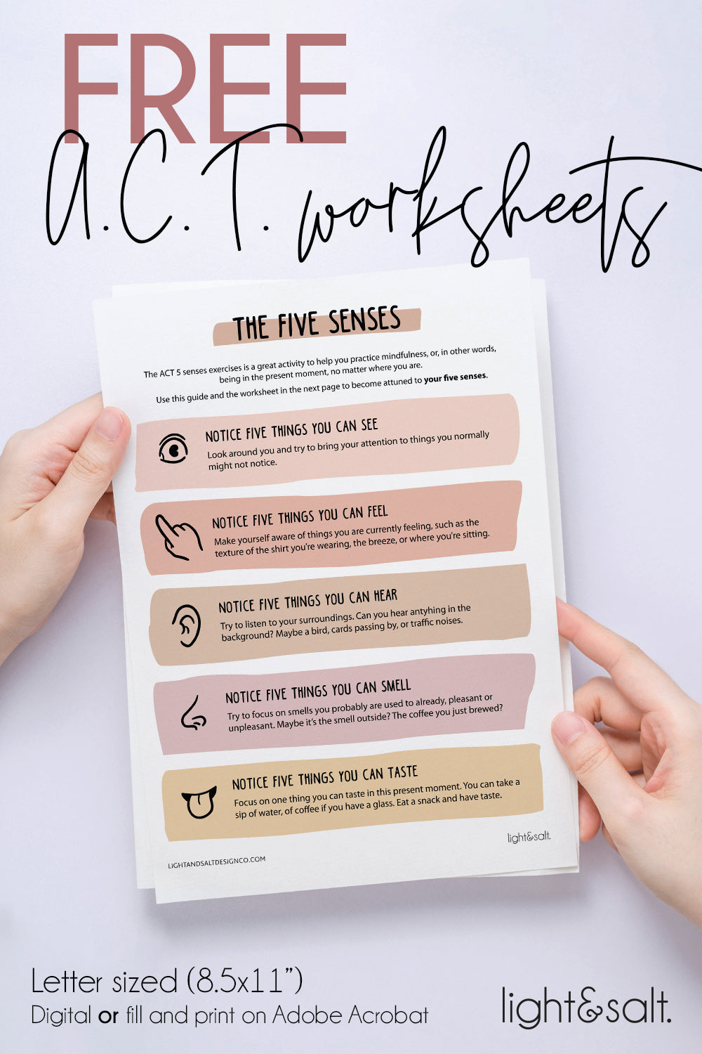 APRIL FREEBIE - ACT Mindfulness Worksheet: The Five Senses Grounding E ...
