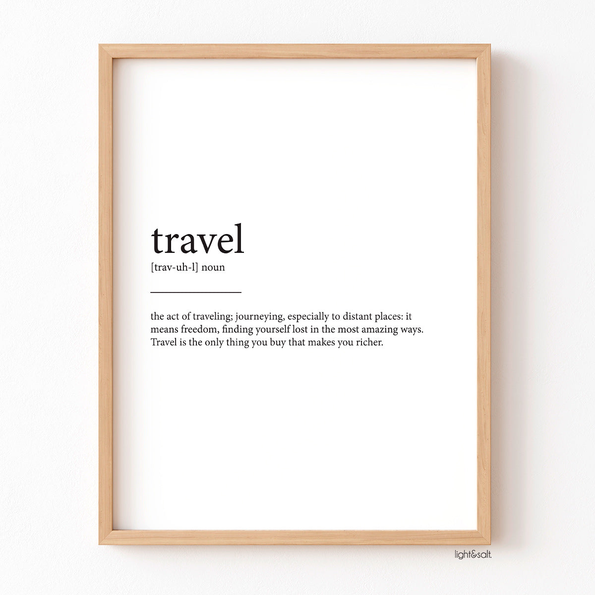 Travel definition poster, black and white, minimal – LightandSaltDesign
