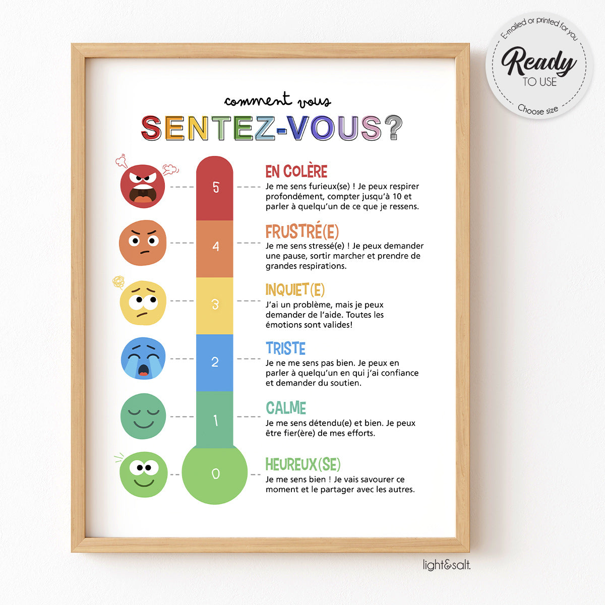 French rainbow feelings thermometer poster, Affiche Thermomètre des Ém ...