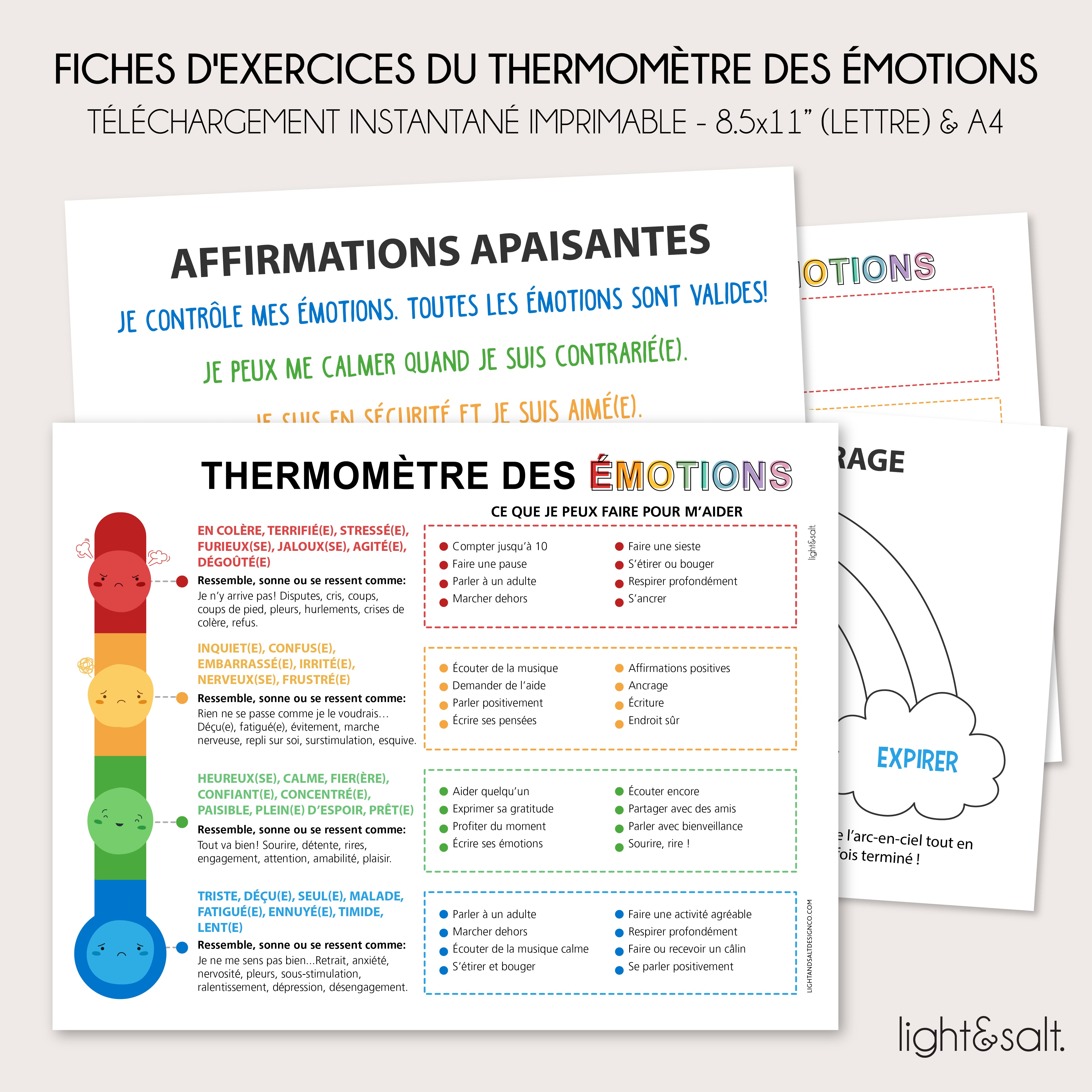 French Feelings Thermometer Worksheets, Thermomètre des Émotions & Str ...