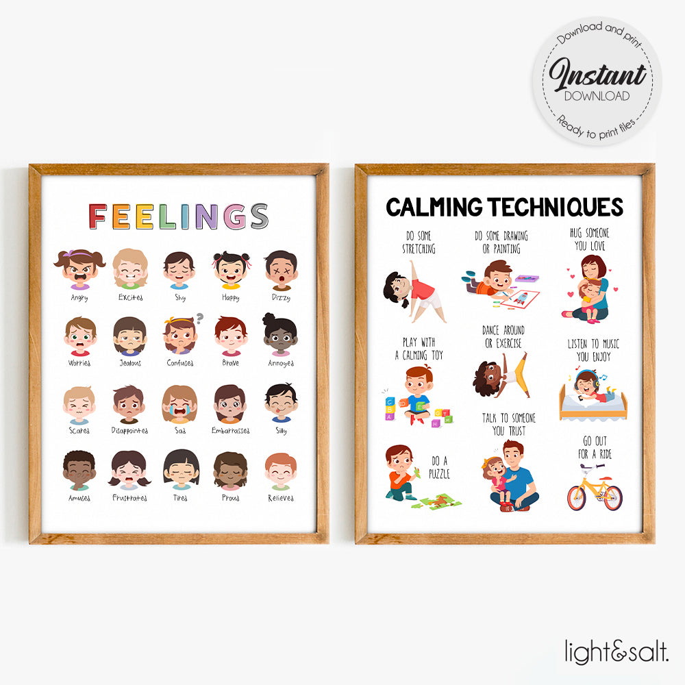 Set of 2 Posters: Feelings and Calming Techniques – LightandSaltDesign