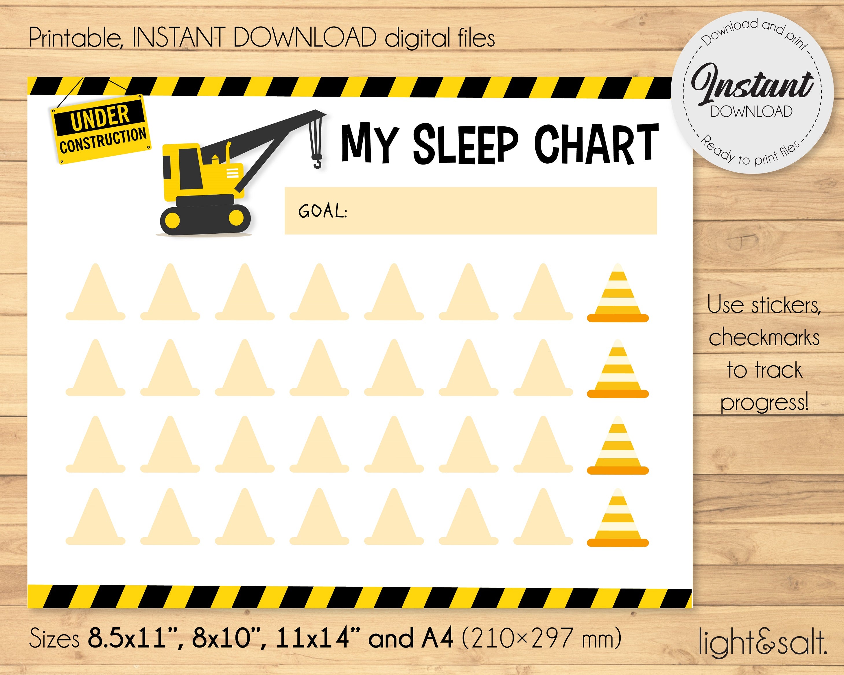 Construction themed sleep chart – LightandSaltDesign