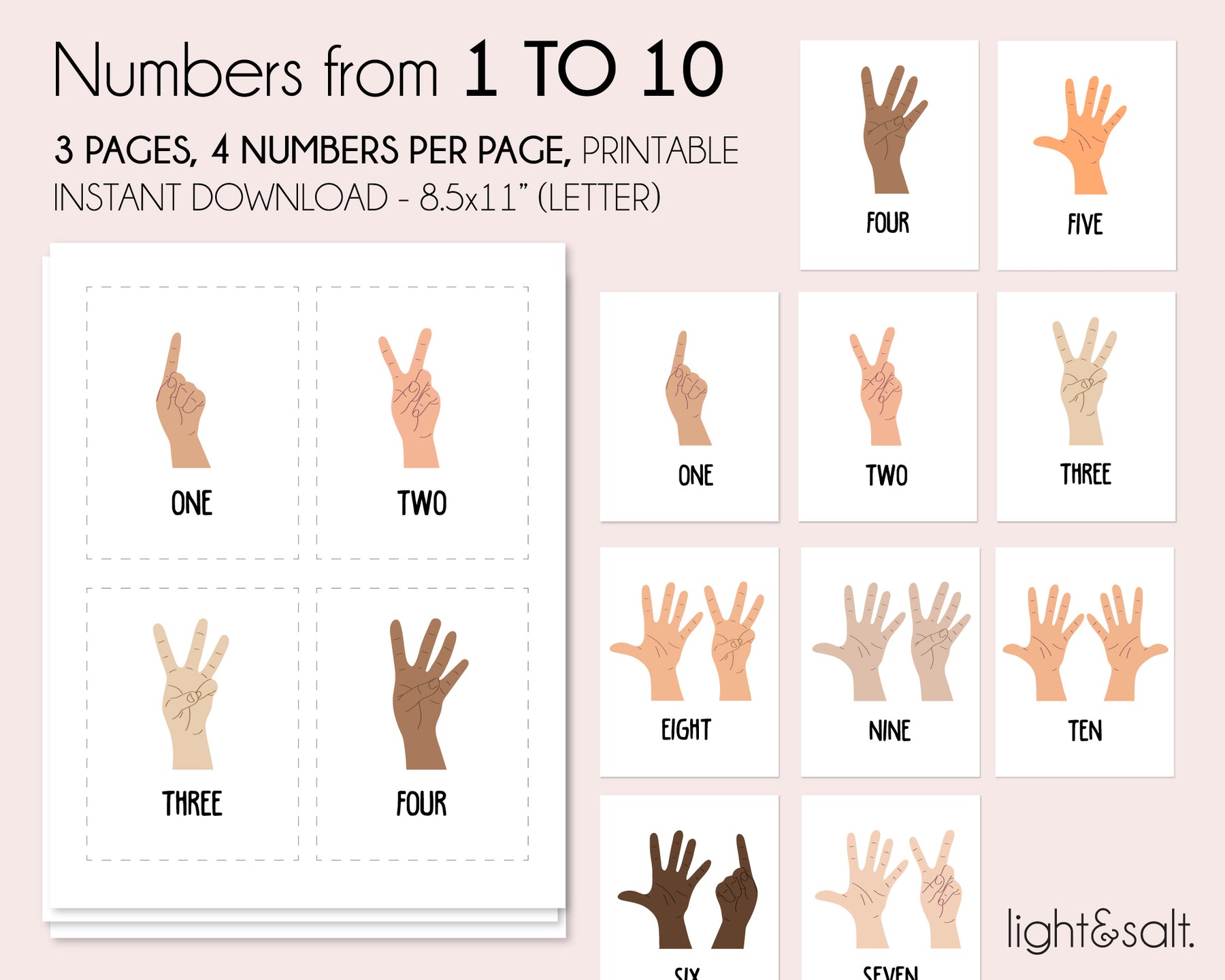 Printable finger counting flash cards, 1 to 10 – LightandSaltDesign
