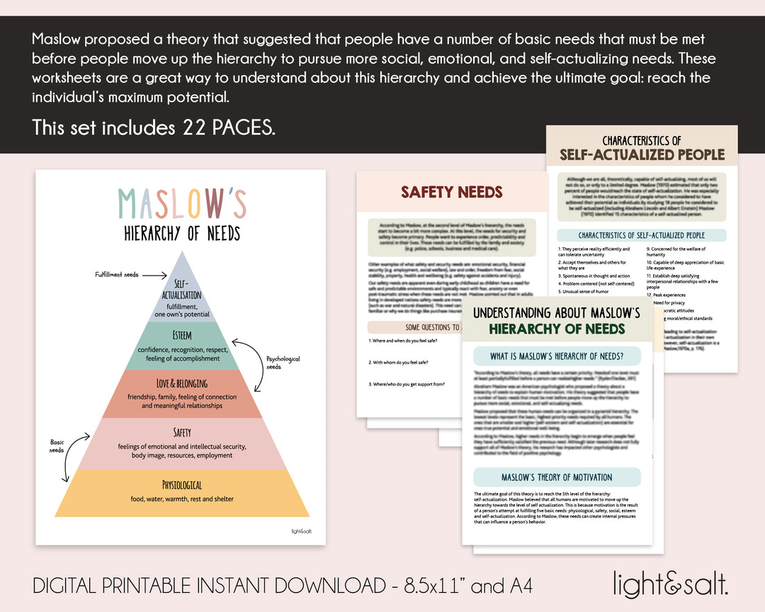 Maslow Hierarchy Worksheet Maslow's Hierarchy Of Physiological Needs