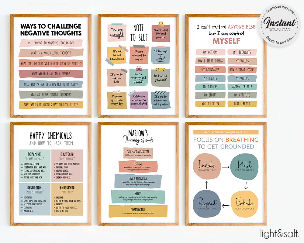 Therapy bundle set of 6 mental health posters – LightandSaltDesign